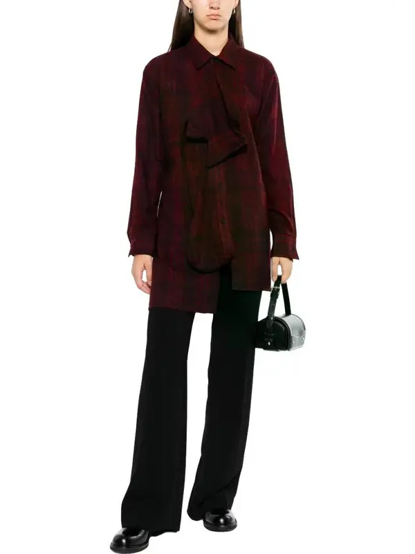 Yohji Yamamoto Burgundy Check Asymmetric Blouse - Red