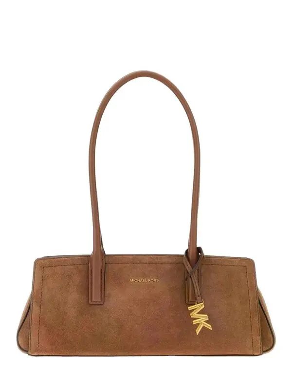 Michael Kors Suede East-west Bag With Logo Pendant - Brown