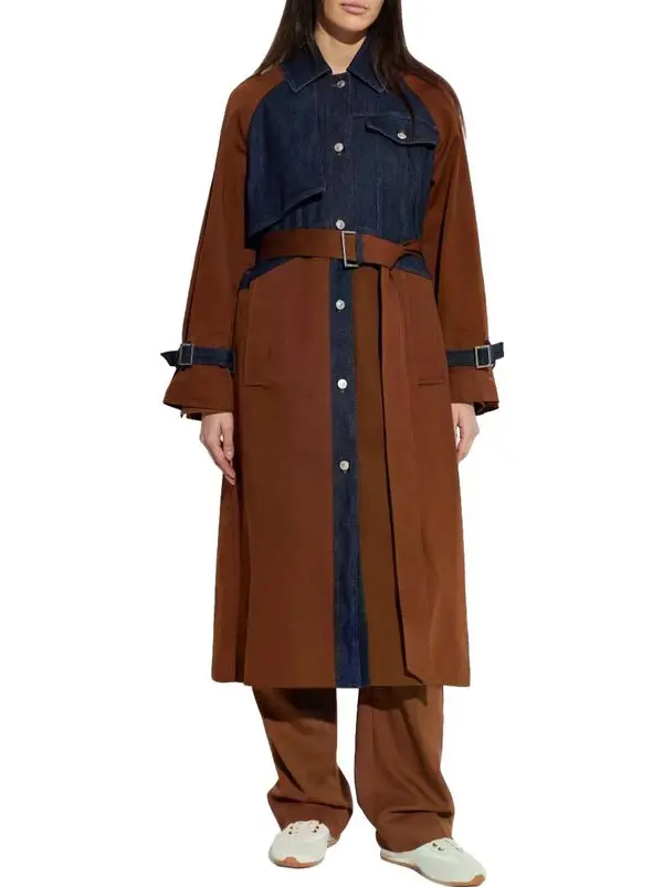 ALLSAINTS Belted Panelled Coat - Brown