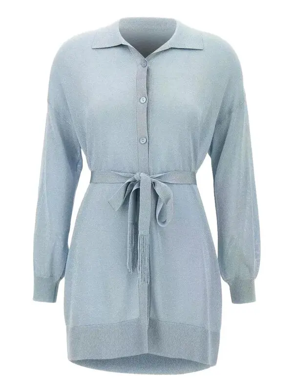 KANGRA Belted Lurex Cardigan-coat - Blue