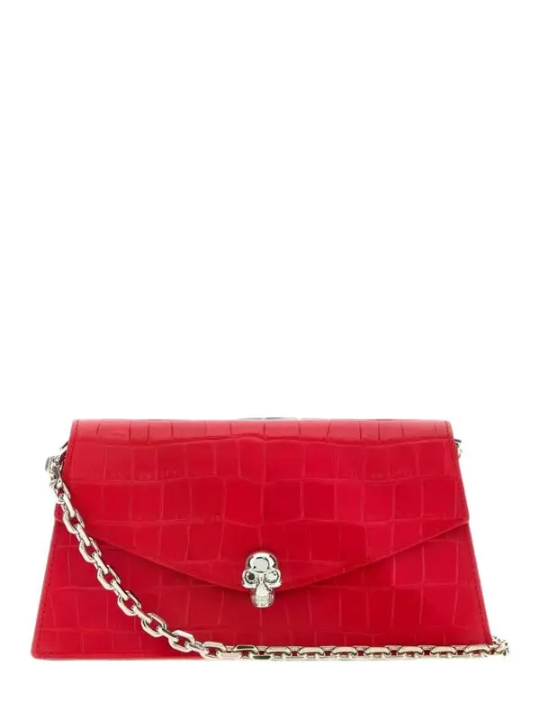 Alexander McQueen Skull Crocodile-effect Shoulder Bag - Red