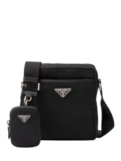 Prada Triangle Logo Messenger Bag - Black
