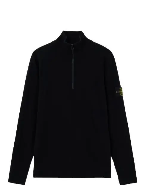 Stone Island Compass Patch Zip-neck Sweater - Black