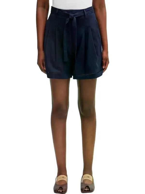 Lacoste Belted Pleated Shorts With Tonal Logo Embroidery - Blue