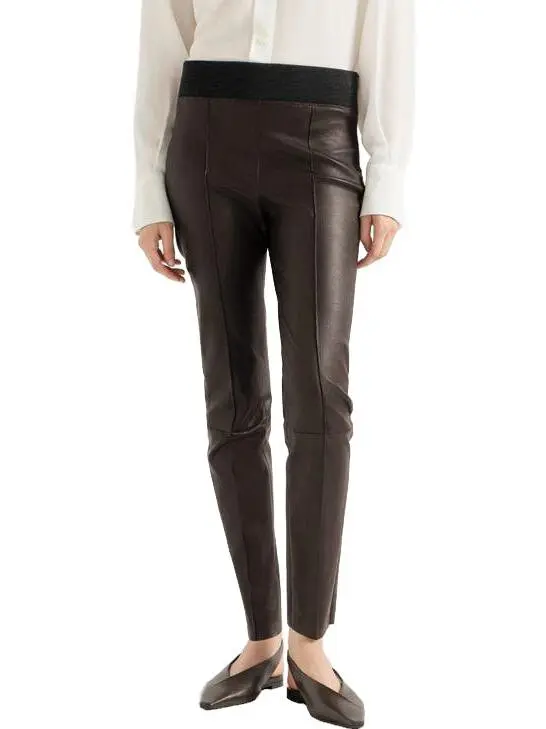 Brunello Cucinelli Stretch Nappa Leather Leggings - Rust Brown