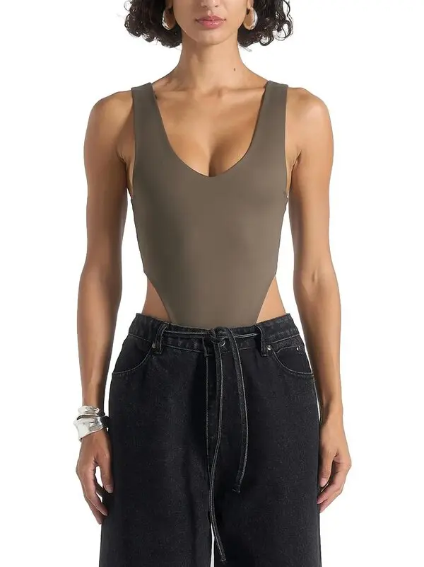Manière De Voir Fitted V-neck Bodysuit - Olive