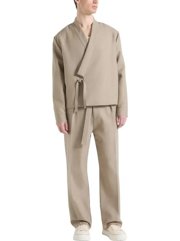 Manière De Voir Textured Wrap Jacket - Beige