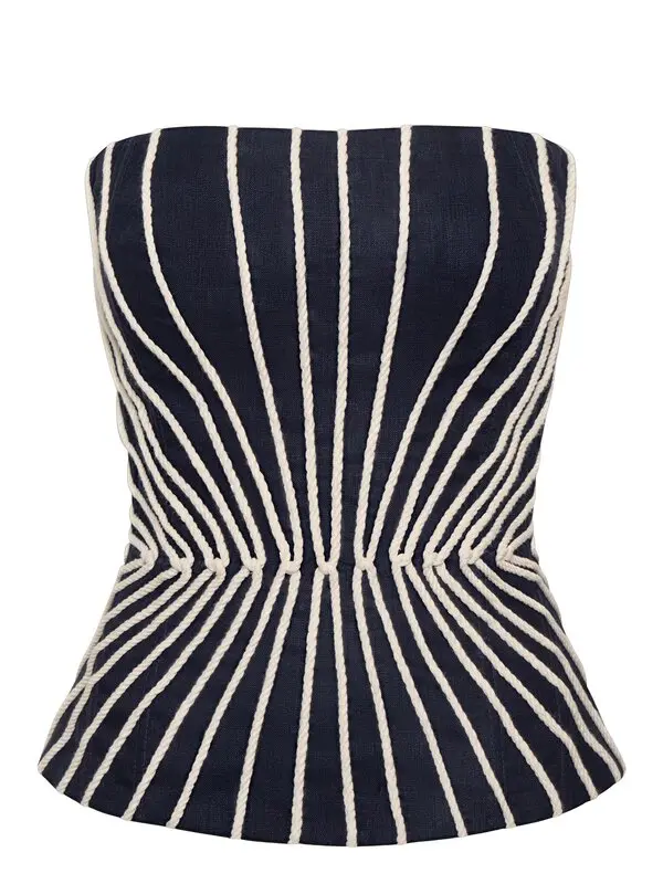 ANDRES OTALORA Silencio Del Sol Embroidered Linen Top - Navy