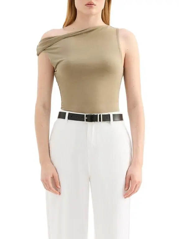 Nude Lucy Chelsea Asymmetrical Neckline Top - Deep Sage