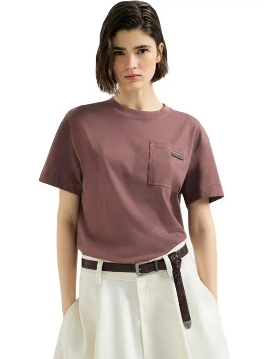 Brunello Cucinelli Cotton Jersey T-shirt With Shiny Tab - Grape