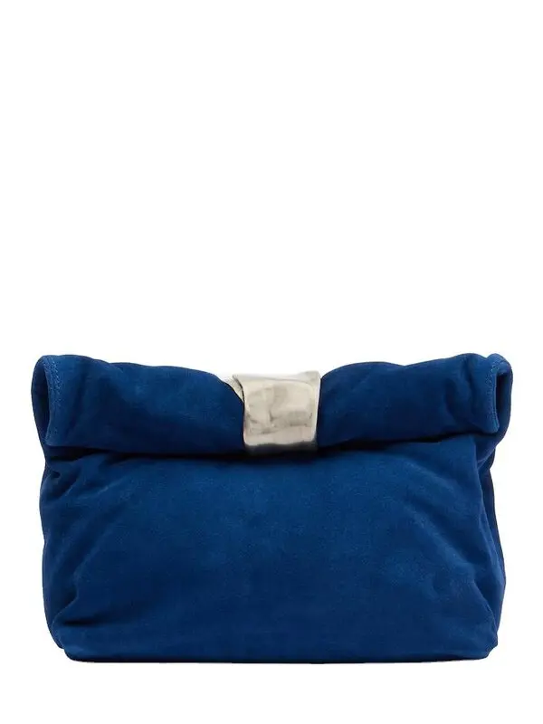 Staud Puff Small Suede Clutch - Blue