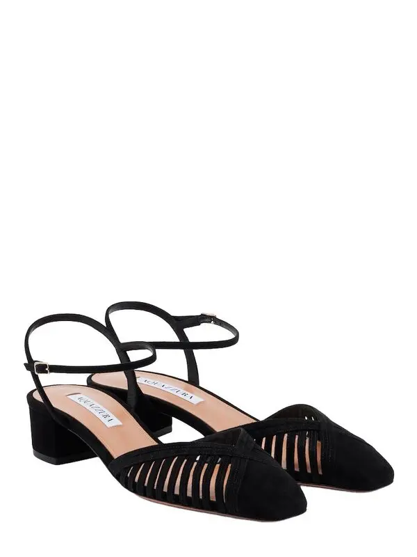 AQUAZZURA Yara Suede Pumps With Buckle-fastening Ankle Strap - Black