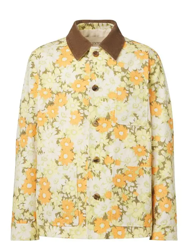 Valentino Garavani Corduroy-trimmed Floral Denim Jacket - Multicoloured