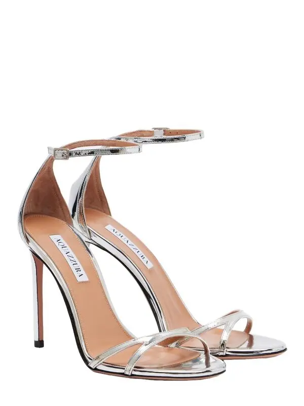 AQUAZZURA Nuda Mirrored Leather Sandals - Silver