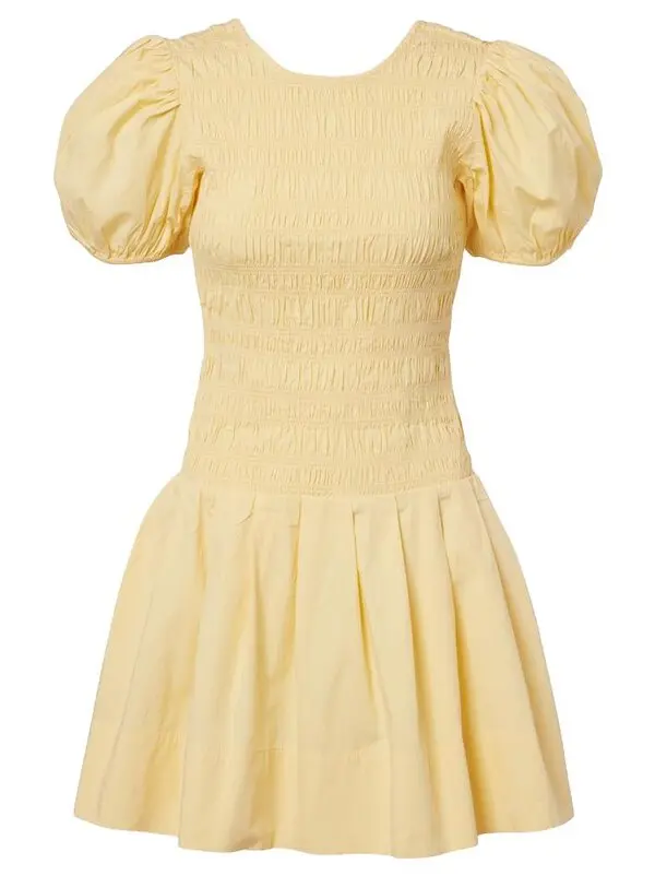 GANNI Shirred Cotton-blend Minidress - Yellow