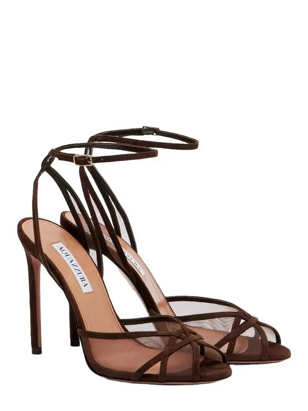 AQUAZZURA Shear Suede Sandals With Buckle-fastening Ankle Strap - Brown