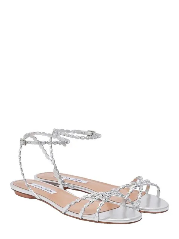 AQUAZZURA Embellished Leather Sandals - Silver
