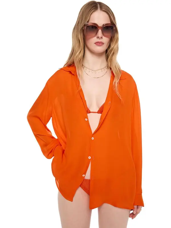 Sprwmn Silk Georgette Button-up Shirt - Orange