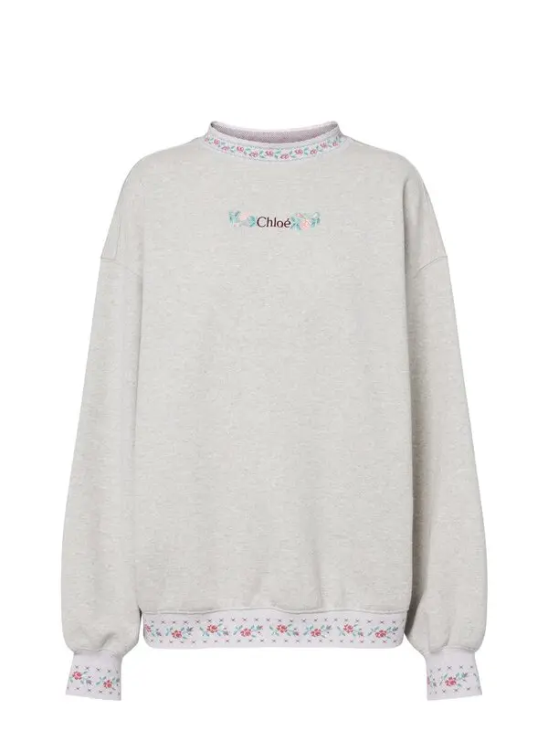 Chloé Embroidered Cotton Crewneck Sweatshirt - Grey