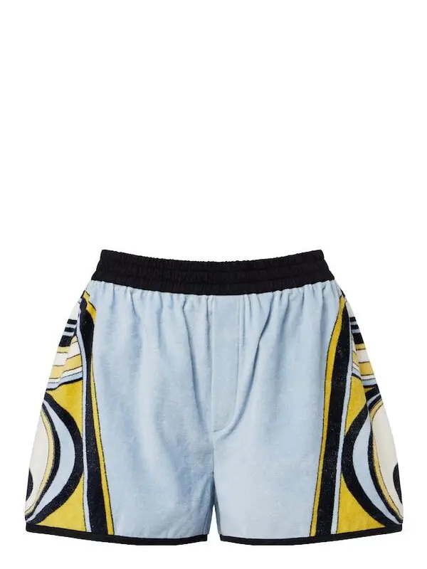 La DoubleJ Printed Cotton Terry Pull-on Shorts - Blue