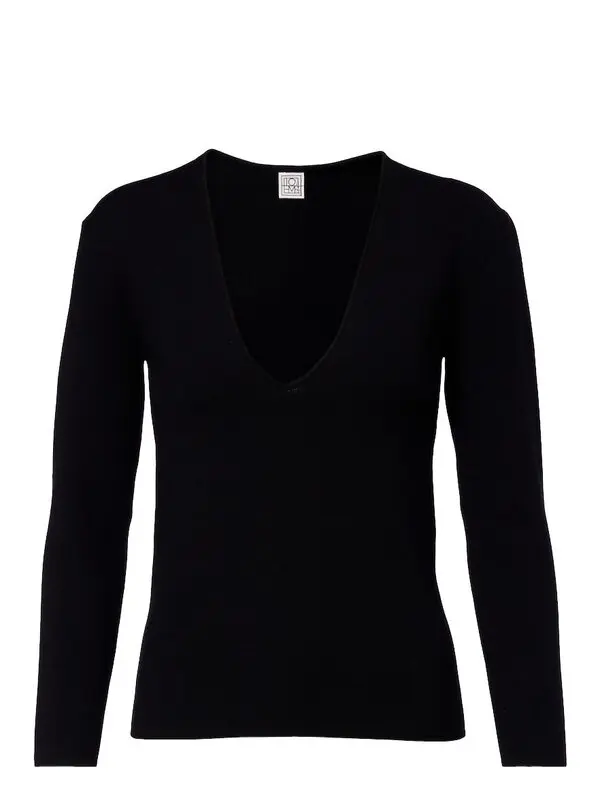 TOTEME V-neck Knitted Sweater - Black