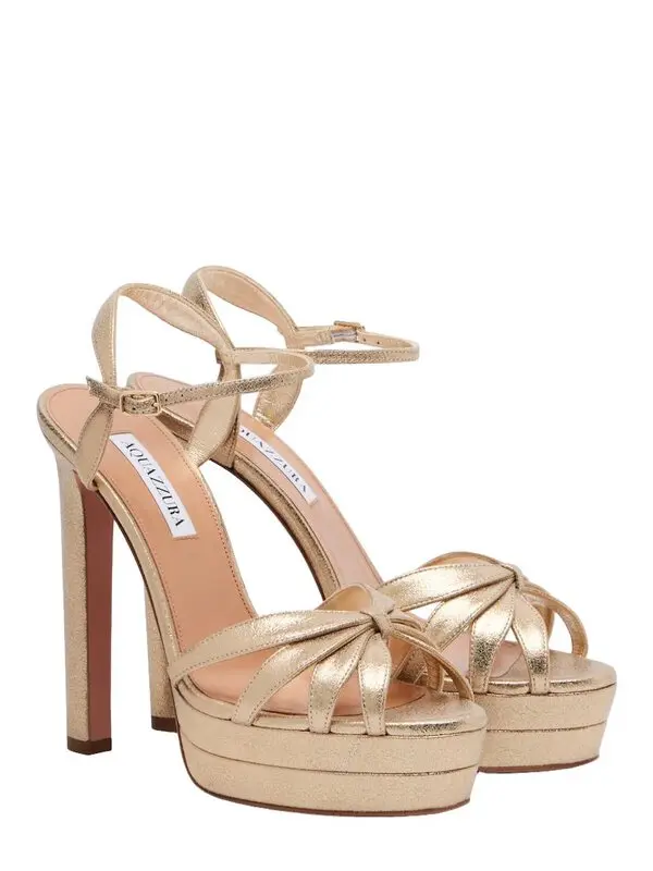 AQUAZZURA Soulmate Metallic Leather Platform Sandals - Gold