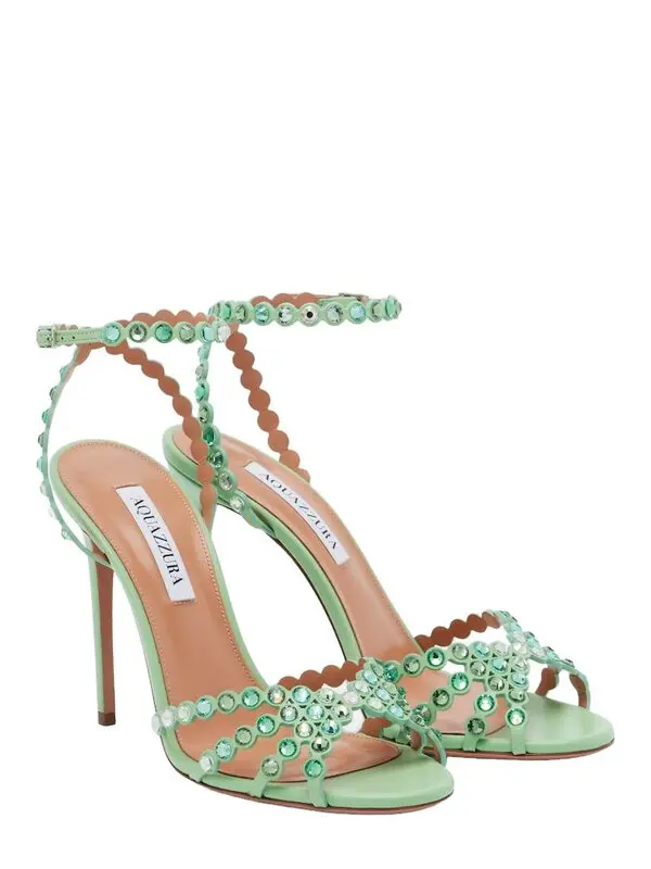 AQUAZZURA Tequila Embellished Leather Sandals - Green