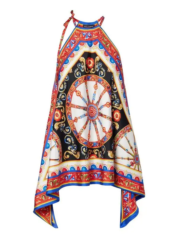 Dolce & Gabbana Carretto Silk Twill Halterneck Top - Multicoloured