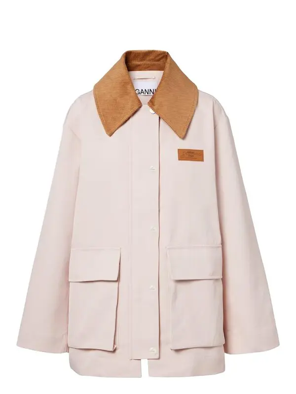 GANNI Canvas Jacket With Corduroy Collar - Pink