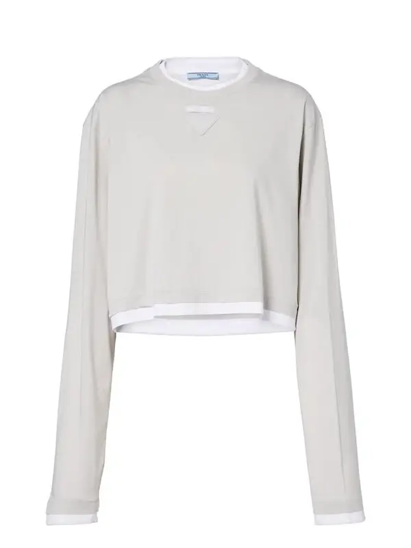 Prada Cotton Piqué And Jersey Crewneck Top - Grey