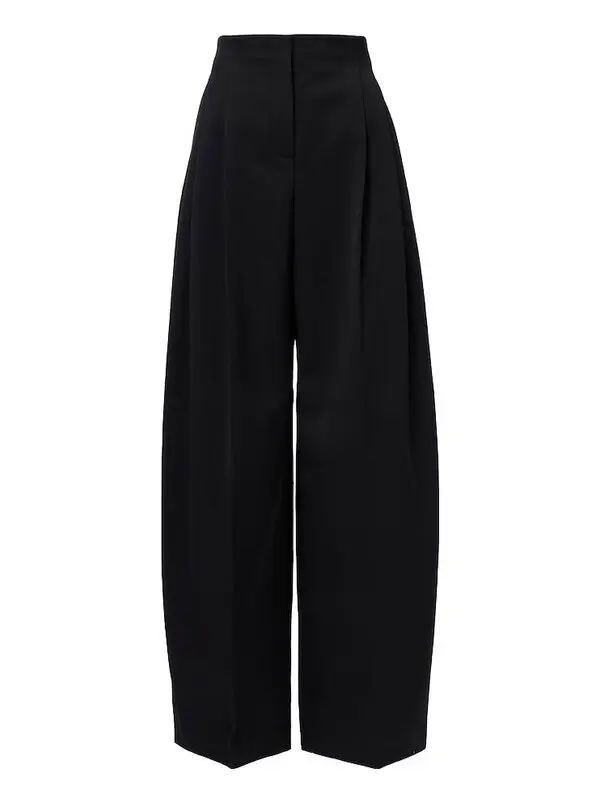 MUGLER Pleated Virgin Wool Wide-leg Trousers - Black