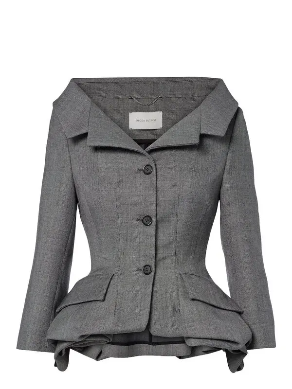 Magda Butrym Peplum Virgin Wool Blazer - Grey