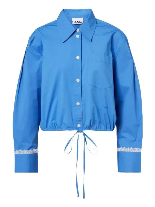 GANNI Cotton-blend Shirt With Drawstring Hem - Blue