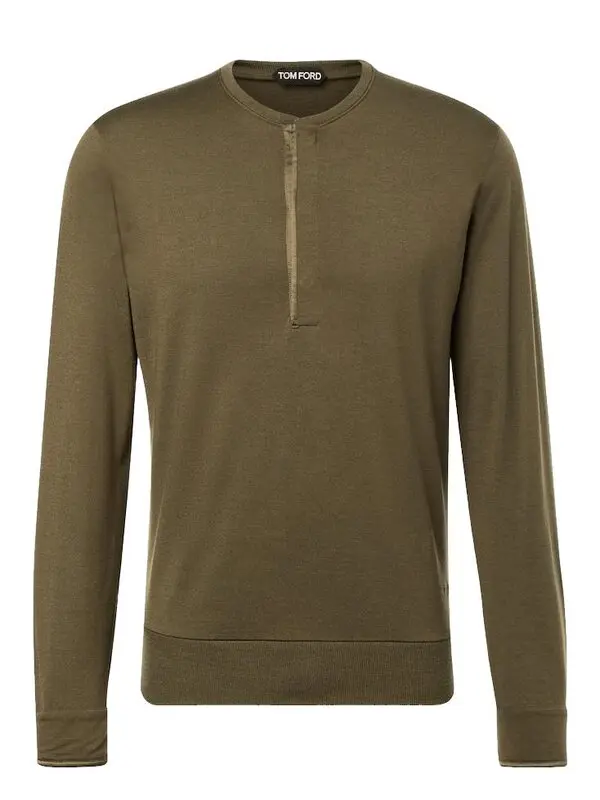 TOM FORD Wool, Cashmere, And Silk Henley Shirt - Grey