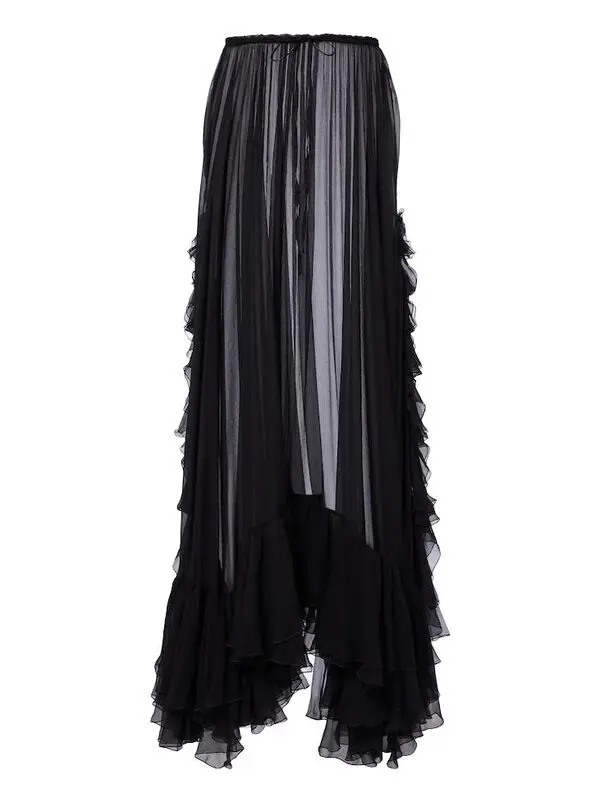 Chloé Ruffled Sheer Silk Maxi Skirt - Black