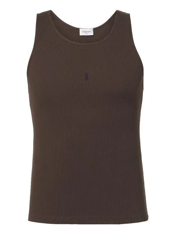 Saint Laurent Cassandre Cotton Tank Top - Brown
