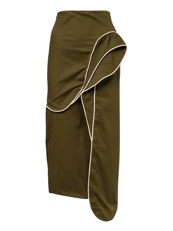 ADRIANA DEGREAS Ruffled Cotton-blend Midi Skirt - Green