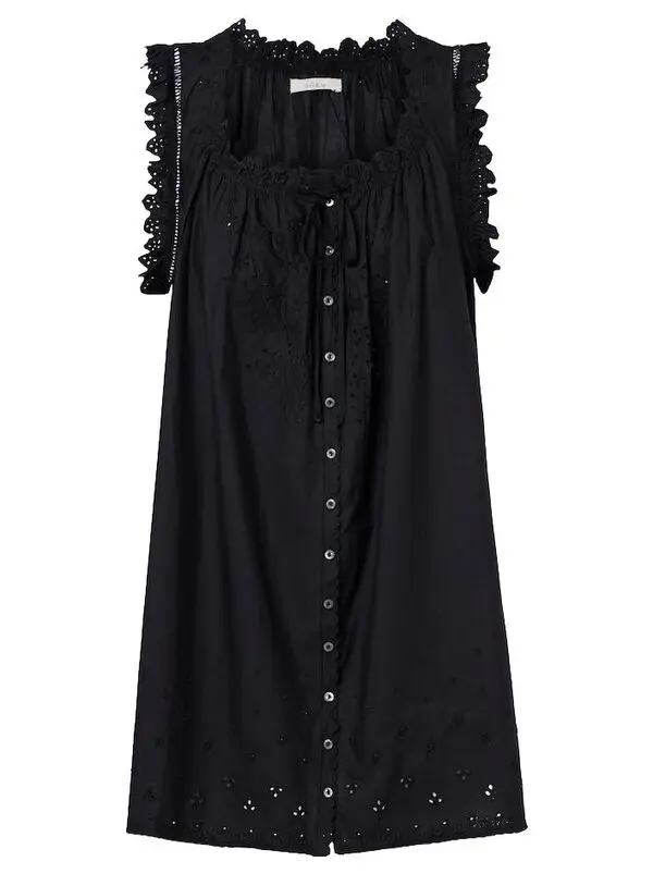 DÔEN Nessie Broderie Anglaise Cotton Mini Dress - Black