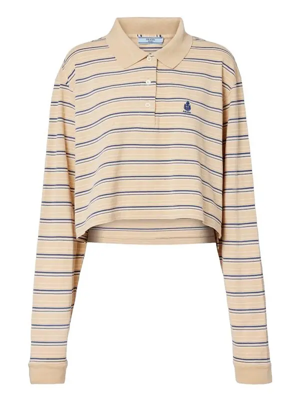 Prada Logo Striped Cotton Piqué Polo Shirt - Beige