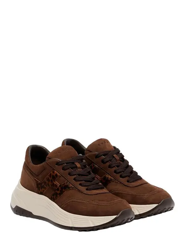 Hogan Suede Sneakers With Calf Hair Trim - Brown