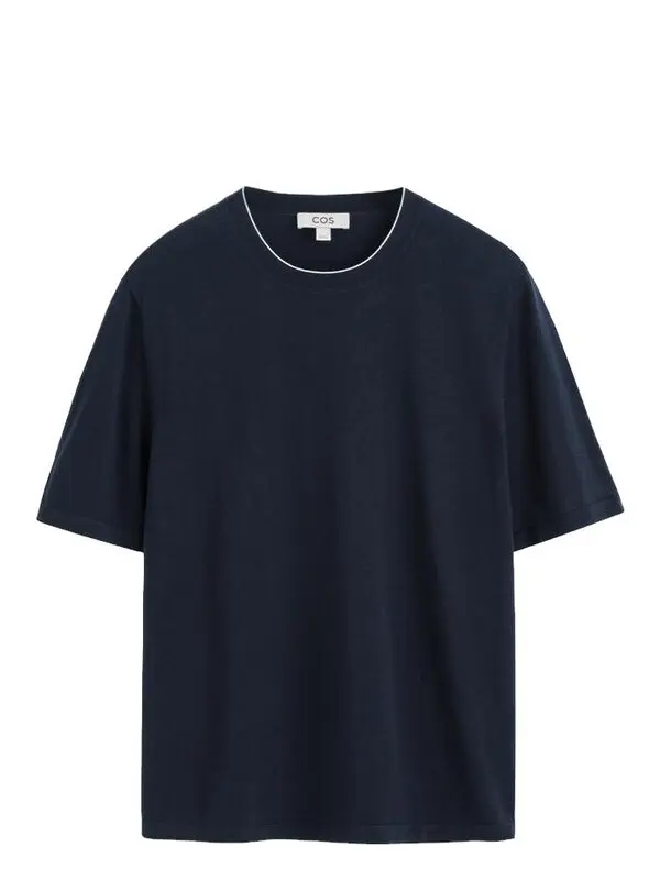 Cos Contrast-tipped Silk-cotton T-shirt - Navy