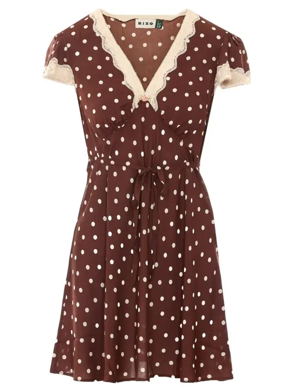 Rixo Cely Layla Polka Dot Lace Trim Mini Dress - Red