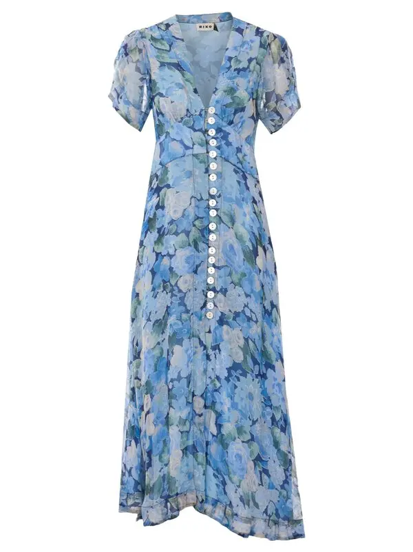 Rixo Novara Floral Puff Sleeve Button-front Maxi Dress - No
