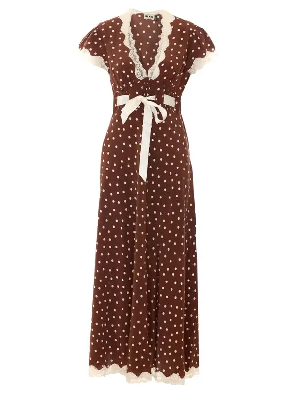 Rixo Marlice Polka-dot Maxi Dress With Lace Trim - Brown