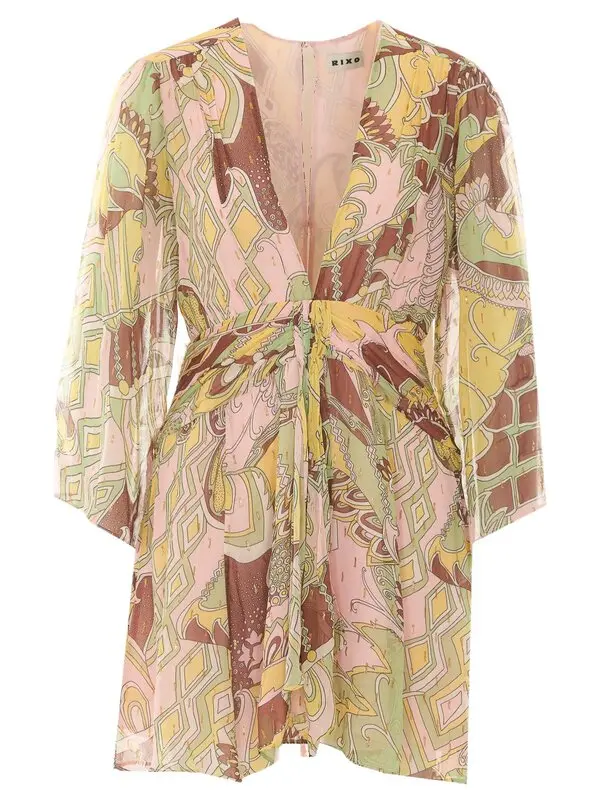 Rixo Clove Printed V-neck Mini Dress - Nude