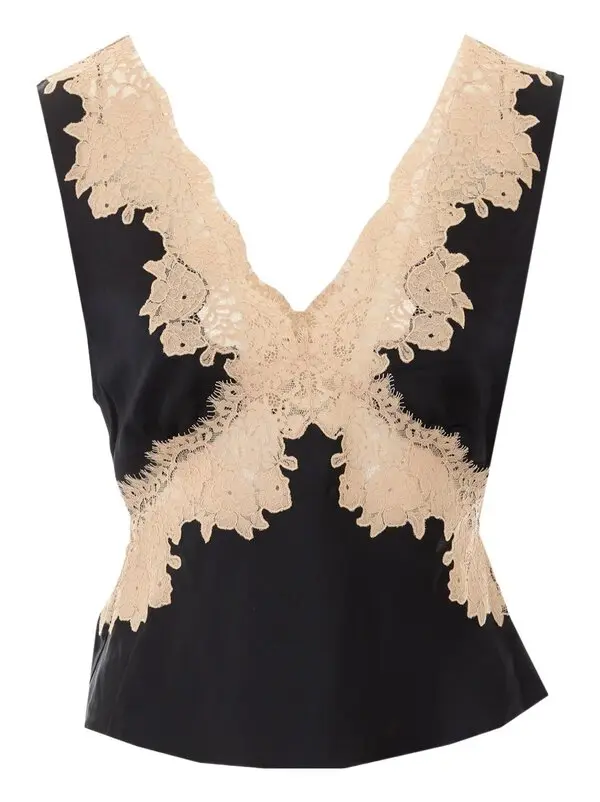 Rixo Lace Trim V-neck Sleeveless Top - Black