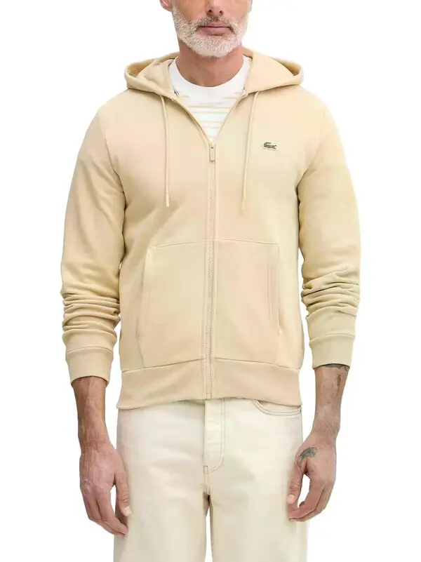 Lacoste Logo Patch Zip-up Hoodie - Neutrals