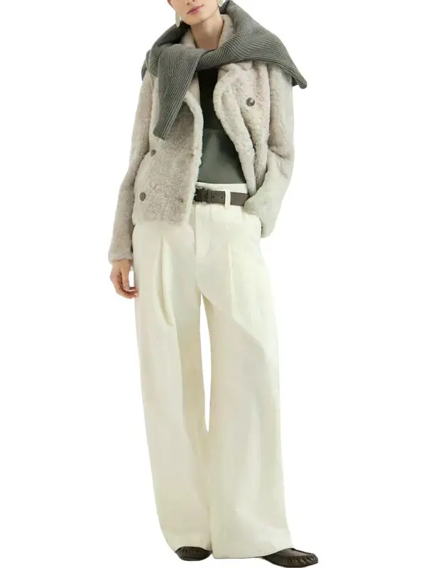 Brunello Cucinelli Shearling Pea Coat - Neutrals