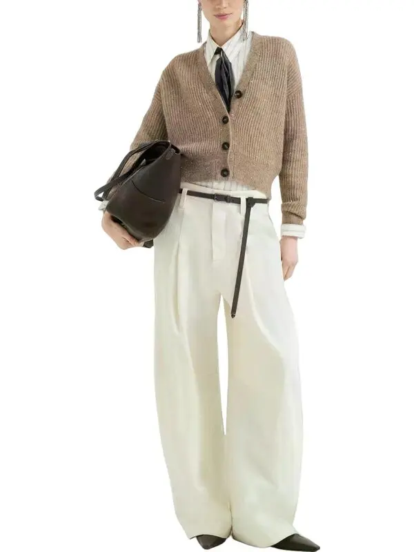 Brunello Cucinelli Mohair, Cotton And Wool Diamond Yarn English Rib Cardigan - Neutrals