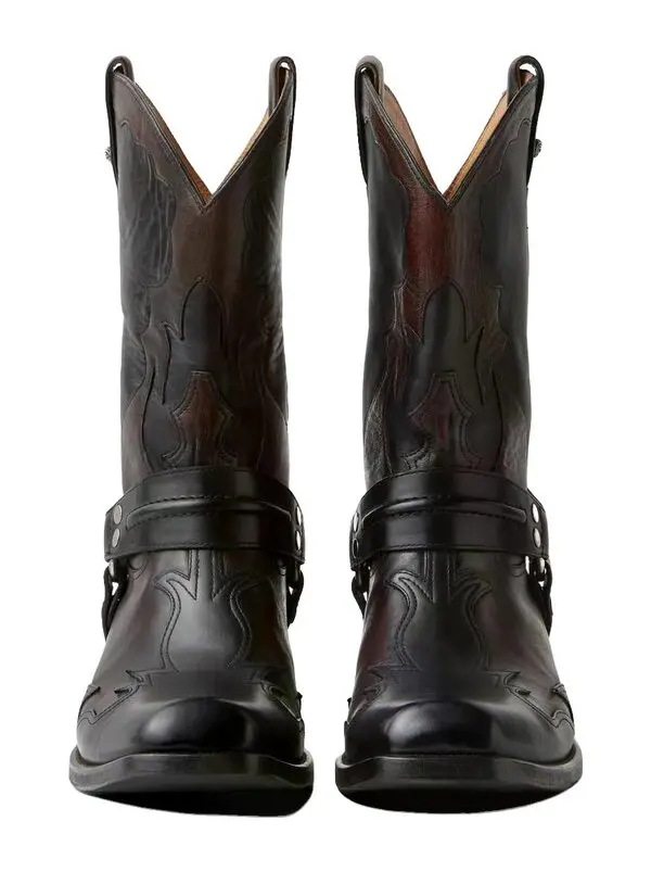 Versace Sylvester Leather Texan Boots - Black
